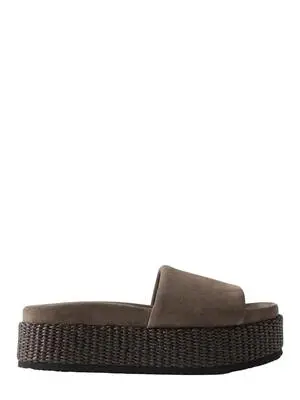 Brunello Cucinelli Suede Platform Espadrille Sandals - Brown