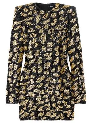 Balmain Bead-embellished Sequined Mini Dress - Animal Print