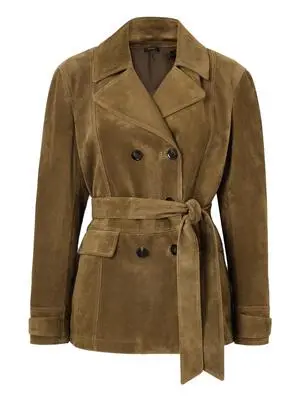 TOM FORD Belted Double-breasted Suede Jacket - Brown