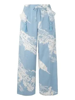 Bottega Veneta Printed Silk And Cotton-blend Shantung Wide-leg Pants - Blue