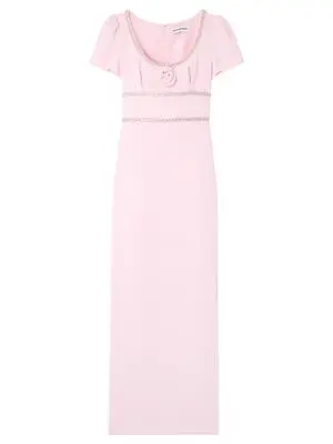 SELF-PORTRAIT Crystal-embellished Appliquéd Crepe Maxi Dress - Pink