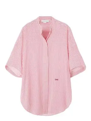 Stella McCartney Oversized Embroidered Striped Organic Silk Shirt - Red
