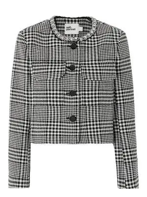 SELF-PORTRAIT Crystal-embellished Houndstooth Jacket - Gray