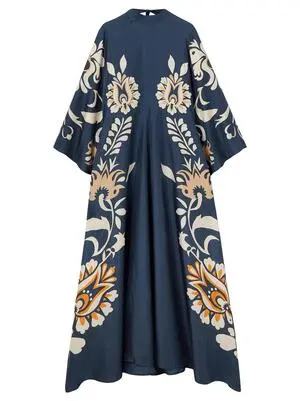 La DoubleJ Scarf-detailed Printed Silk-twill Maxi Dress - Blue
