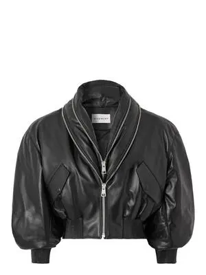 Givenchy Cropped Layered Leather Bomber Jacket - Black