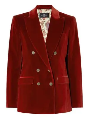 Etro Double-breasted Cotton-blend Velvet Blazer - Burgundy