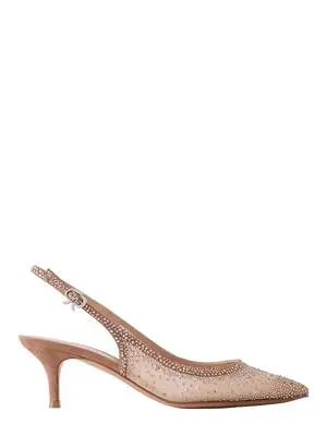 GIANVITO ROSSI Regina 55 Crystal-embellished Organza Slingback Pumps - Pink