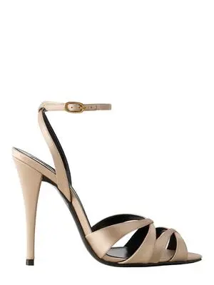 Saint Laurent Chandelle Satin Sandals - Neutrals