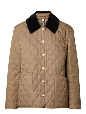 Burberry Quilted Shell Jacket With Corduroy Trim - Brown