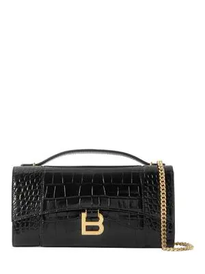 Balenciaga Hourglass Croc-effect Shoulder Bag - Black