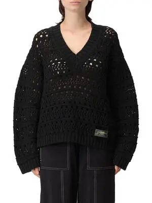 GANNI Crochet V-neck Sweater - Black