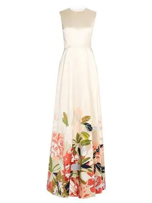 Adam Lippes Alienor Floral Print Duchess Satin Gown - Champagnemulti