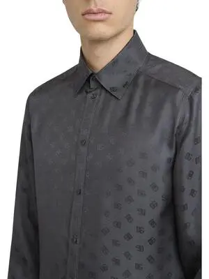 Dolce & Gabbana Apos;s Silk Jacquard Logo Martini-fit Sport Shirt - Dkgray