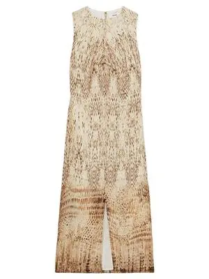 REISS Abstract-print Ramie Midi Dress - Neutral