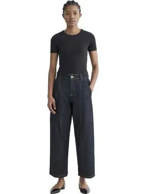 Everlane High Rise Pleated Jeans - Dark Indigo