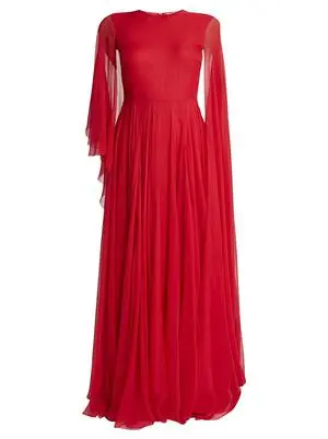 Givenchy Chiffon Draped Cape Gown - Red