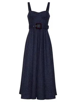 Cara Cara Calypso Fit-and-flare Midi Dress - Navy Chalk Stripe