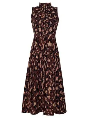 Cara Cara Brice Flared Midi Dress - Painted Animal Brown