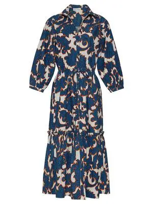 Cara Cara Hutton Printed Midi Shirt Dress - Mystic Flora Blue