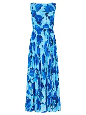 MILLY Jasmine Blurred Blossom Pleated Maxi Dress - Blue