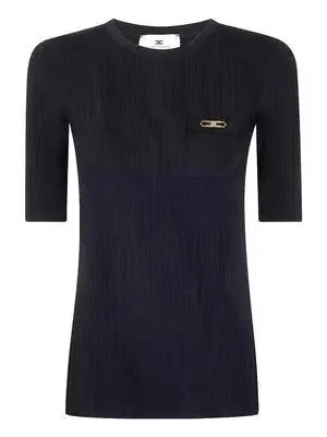 Elisabetta Franchi Ribbed Chain-embellished Top - Black