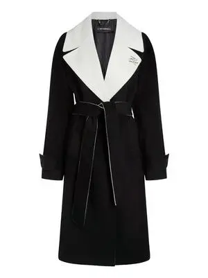 Karl Lagerfeld Belted Contrast-collar Coat - Black