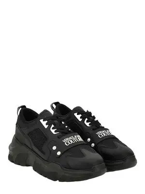 Versace Logo-plaque Mesh Sneakers - Black