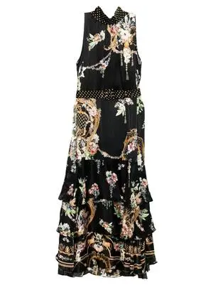 Camilla Floral-print Sleeveless Dress - Black