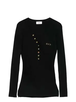 Elisabetta Franchi Logo-detail Long-sleeved Top - Black