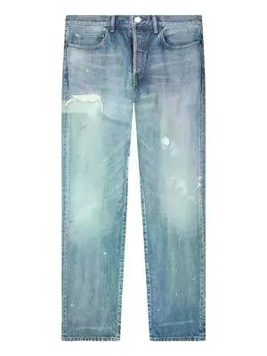 John Elliott The Daze Paint-splatter Frayed-detail Jeans - Blue