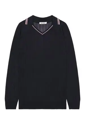 WALES BONNER Roots Polo Top In Navy - Navy & Pink