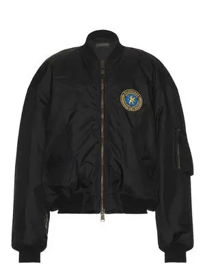 Balenciaga Large Fit Bomber Jacket With Embroidered Logo - Black