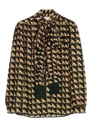 Valentino Garavani Elephant Print Bow Neck Blouse - Black