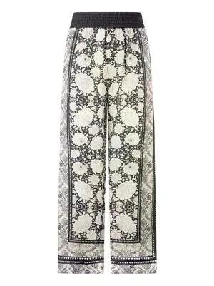 Roberto Cavalli Floral-print Silk Trousers - White
