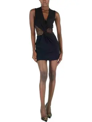 Roberto Cavalli Mini Dress With Lace Insert - Black