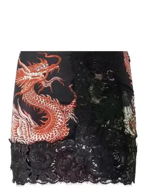 ROBERTO CAVALLI Dragon-Print Lace Skirt