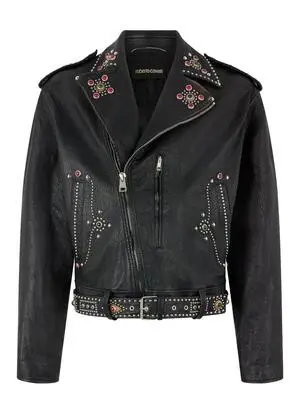 Roberto Cavalli Stud-embellished Leather Biker Jacket - Black