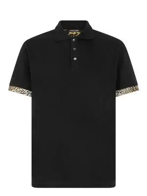 Roberto Cavalli Jaguar-print Cuff Polo Shirt - Black