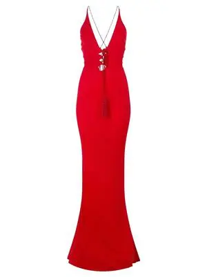 Roberto Cavalli Criss-cross Tassel Maxi Dress - Red