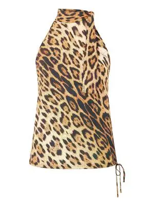 ROBERTO CAVALLI Leopard-Print Halter-Neck Top