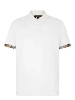 Roberto Cavalli Leopard-print Cuff Polo Shirt - White