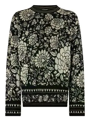 Roberto Cavalli Floral-pattern Wool Sweater - Black