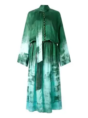 Roberto Cavalli Silk Button-up Dress - Green