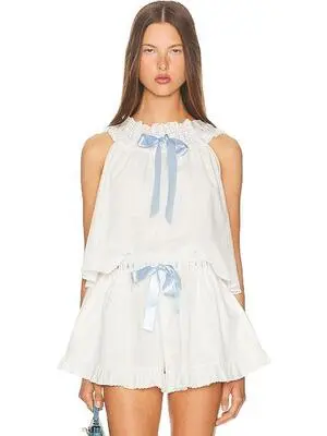 HELSA Vintage Top With Satin Tie Detail - White