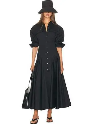 HELSA Godet Shirt Dress - Black