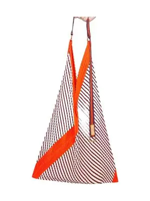 MULTITUDES BAGS Pleated Striped Tote Bag Orange