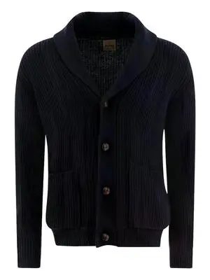 RAKKI Shawl-collar Ribbed Cardigan - Blue