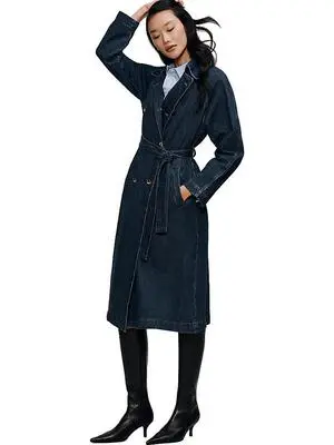 PILCRO Denim Trench Coat Jacket - Dark Denim