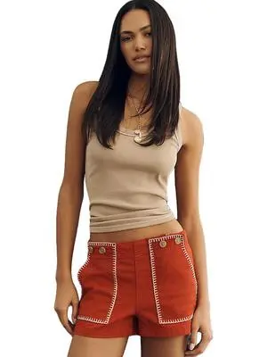 PILCRO Kit High-rise Whipstitch Utility Shorts - Red