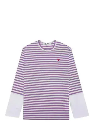 Play Comme Des Garcon Striped Heart-logo T-shirt - Purple
